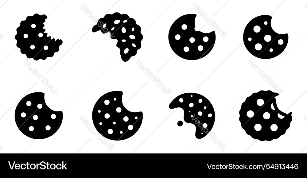 Bite cookie silhouette icon set Royalty Free Vector Image