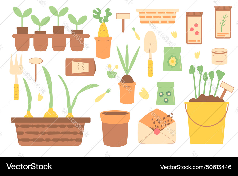 Gardening set isolated on white background spring Vector Image