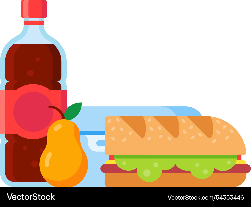 School lunch with a sandwich pear bottle Vector Image