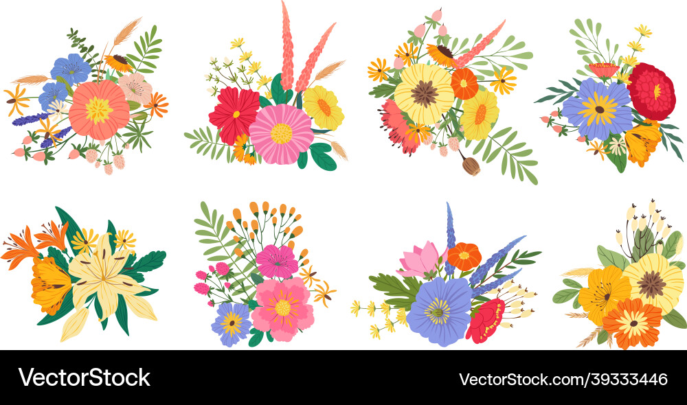 Spring blooming flower bouquets floral wedding Vector Image