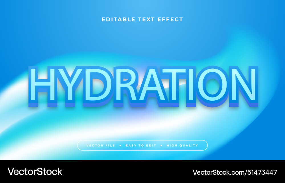 Blue and white hydration 3d editable text effect Vector Image