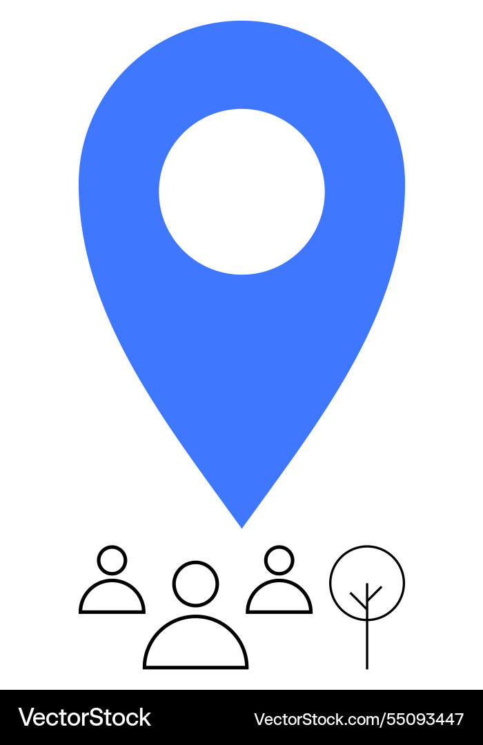 Blue map pin above minimalist people and tree Vector Image