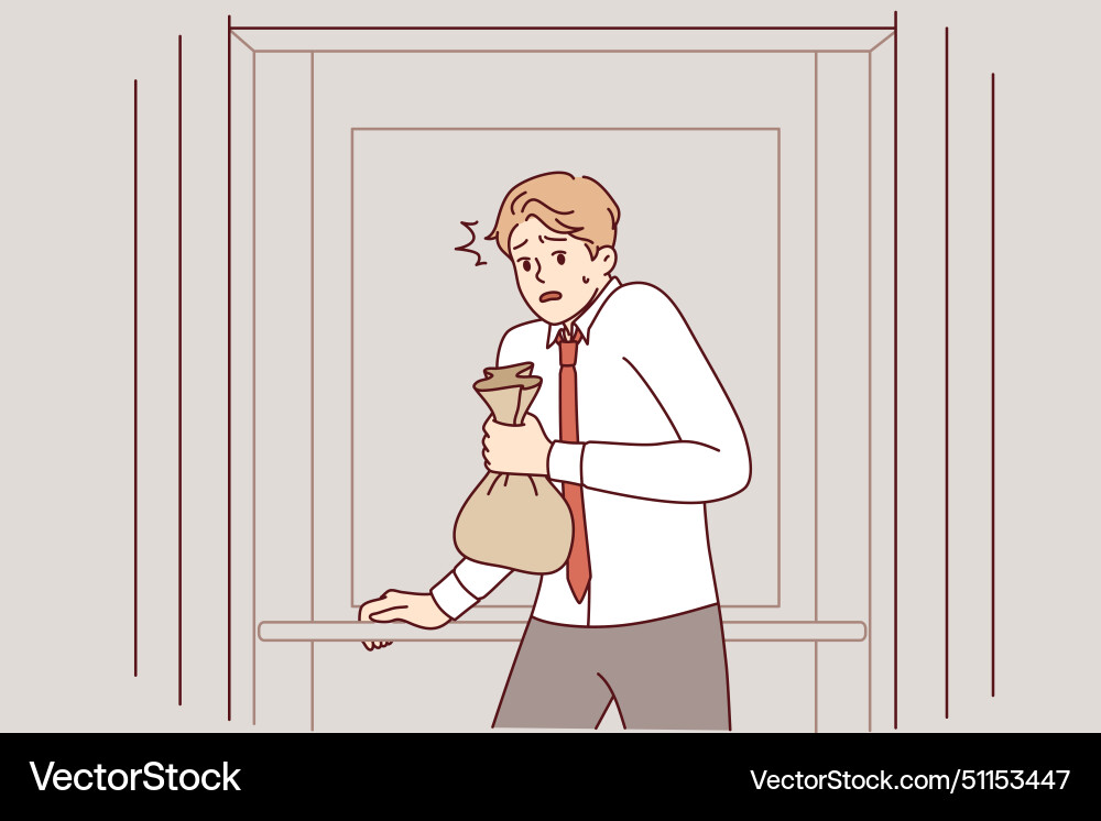 Business man stole bag money hurries to exit Vector Image
