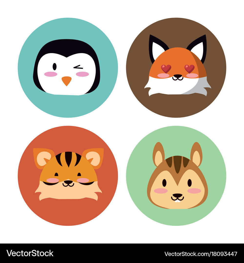 Cute animals round icons Royalty Free Vector Image
