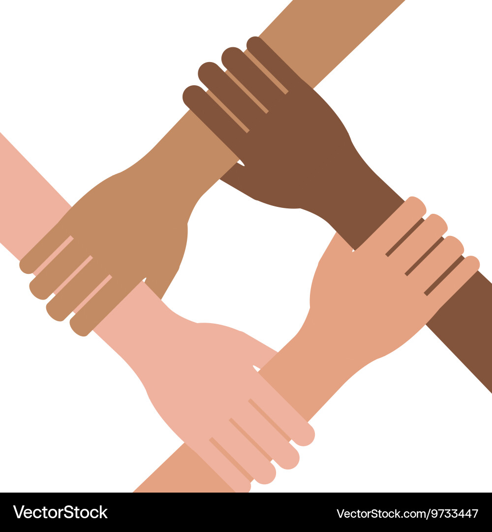 Multi ethnic hands teamwork unity Royalty Free Vector Image