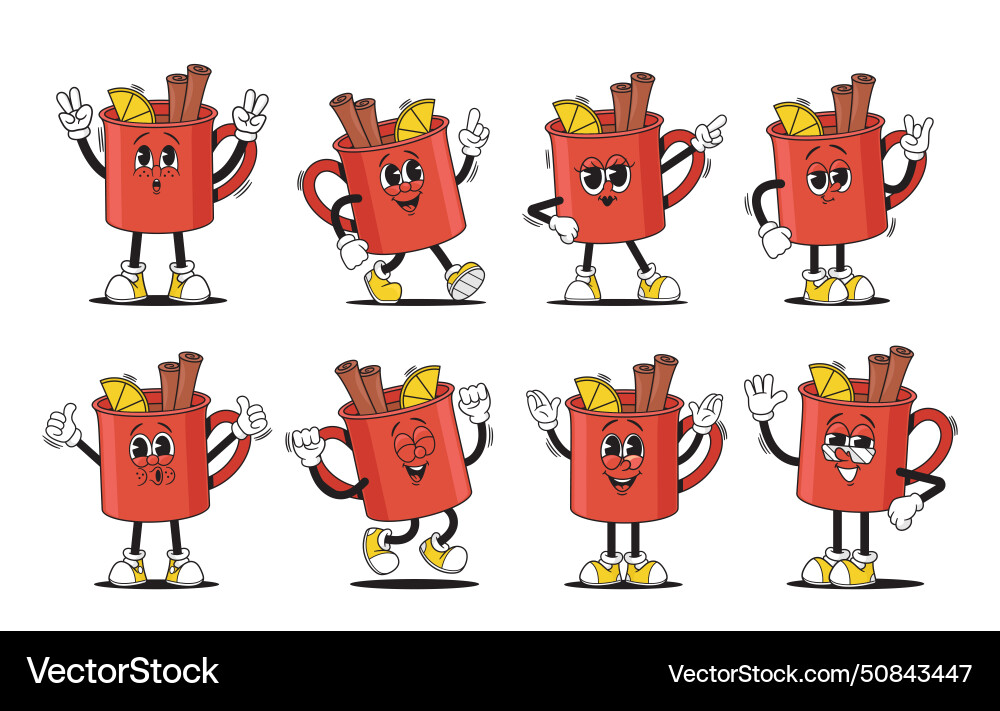 Whimsical animation set featuring groovy tea Vector Image