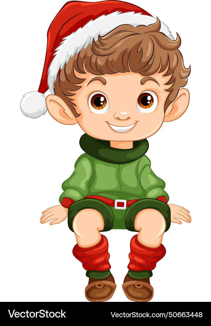 Cartoon elf boy smiling in christmas costume Vector Image