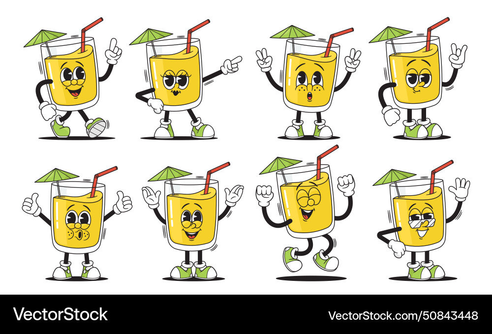 Groovy cocktail cup character vibrant animation Vector Image