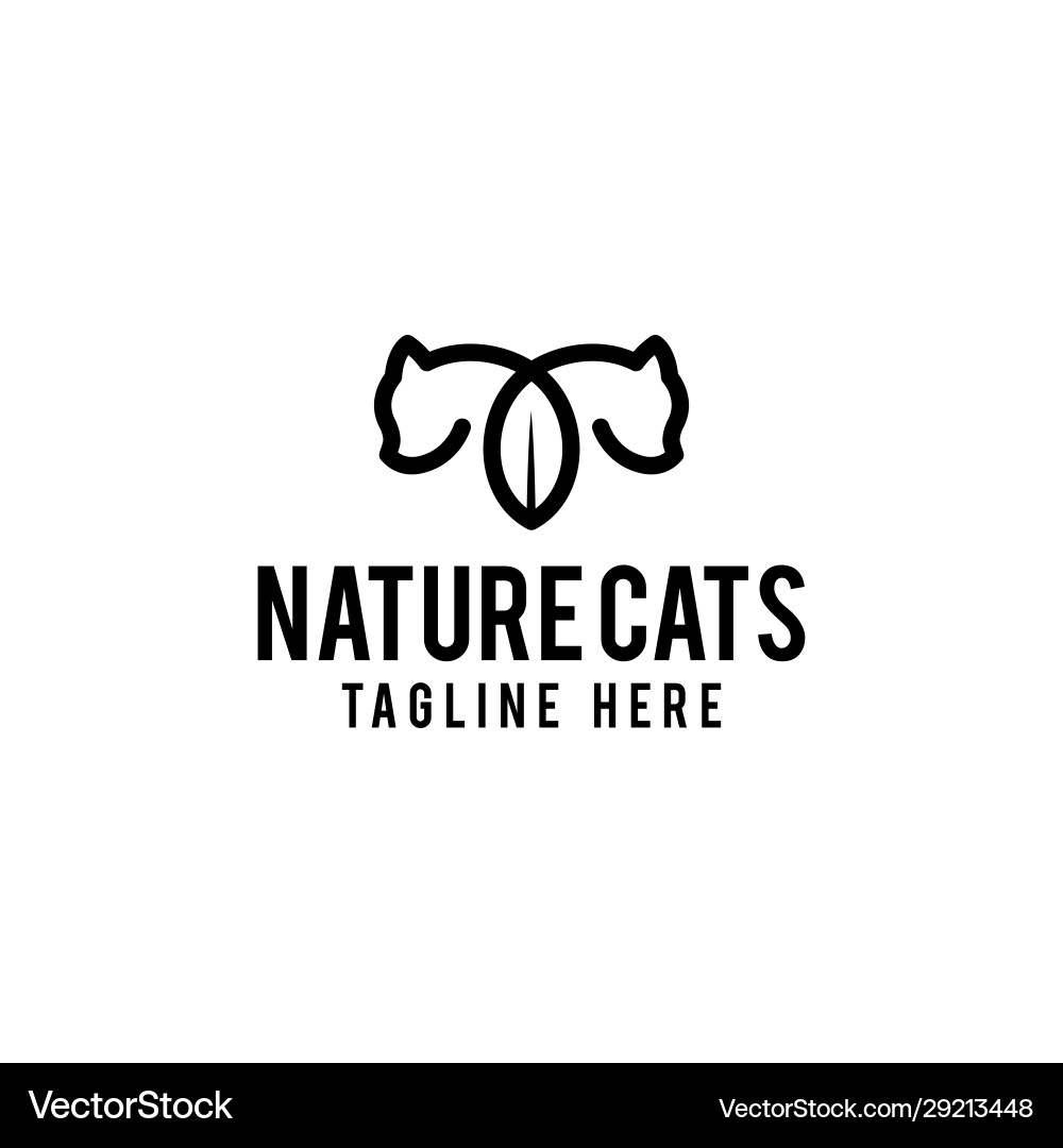Nature cat logo design and leaf for pet Royalty Free Vector