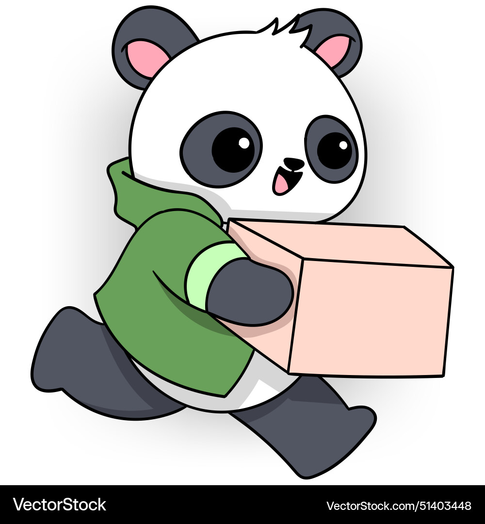 Panda delivery courier is carrying a package Vector Image
