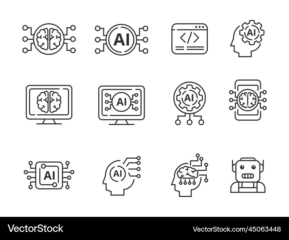 Set of artificial intelligence icons Royalty Free Vector
