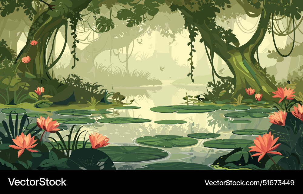 Cartoon horizontaler Hintergrundswamp mit Reben Vektorbild