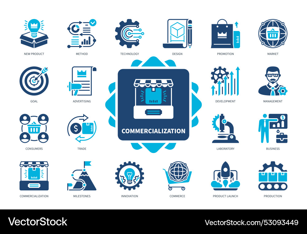 Commercialization solid icon set Royalty Free Vector Image