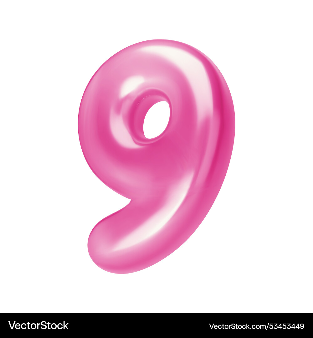 Number pink 9 foil and chrome balloon nine Vector Image