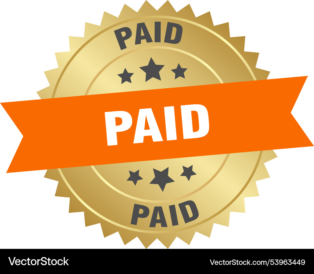 Paid round orange and gold label isolated Vector Image