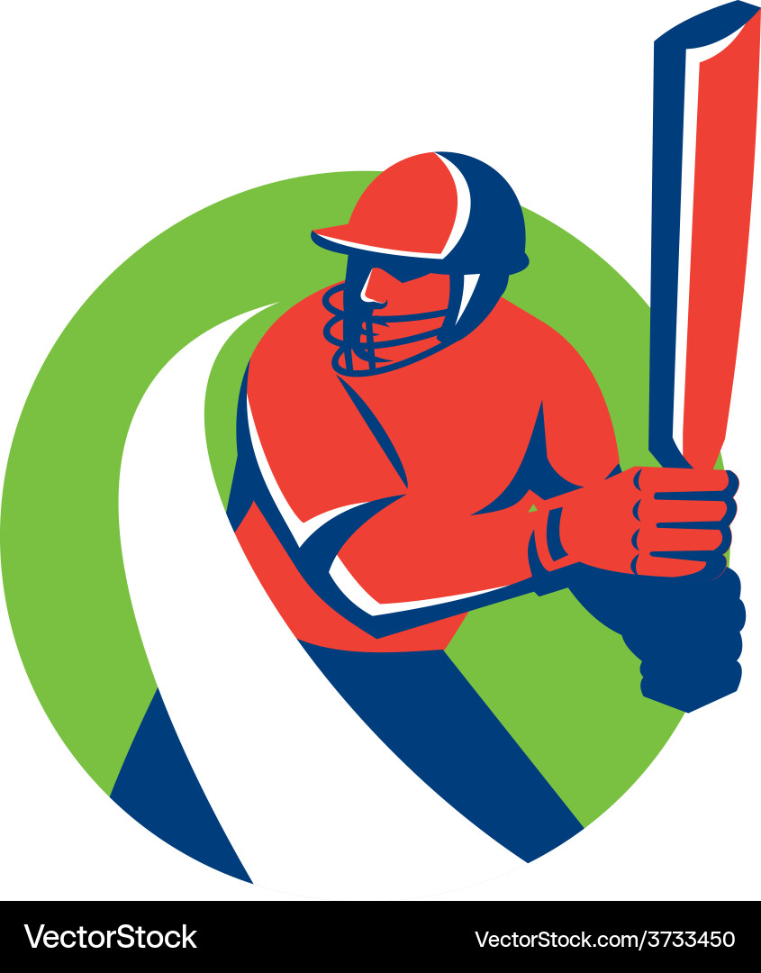 Cricket player batsman batting retro Royalty Free Vector