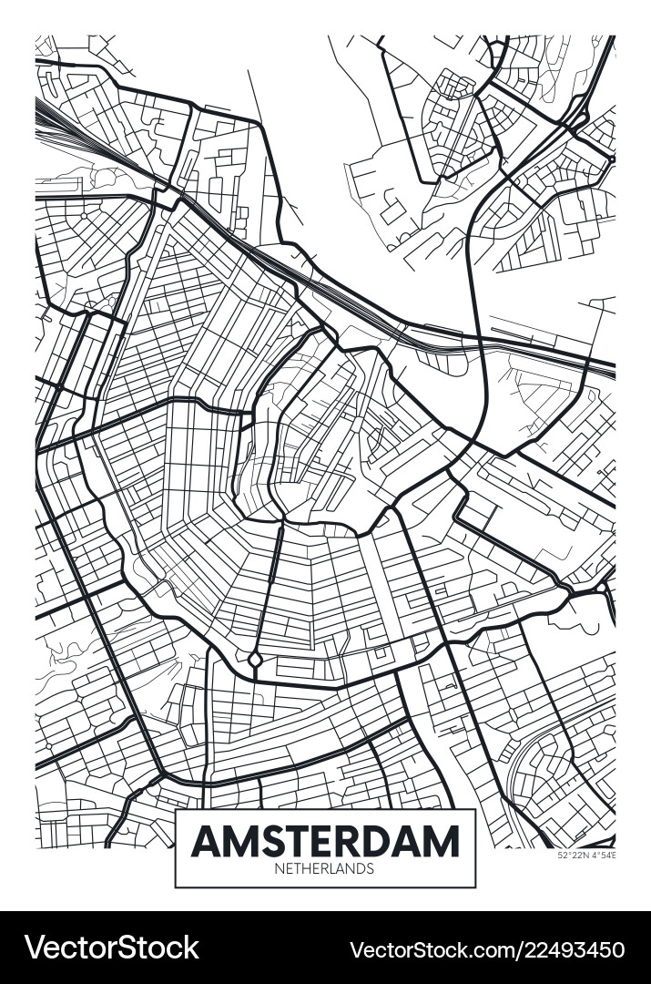 Detailed Amsterdam City Map Royalty Free Vector Image