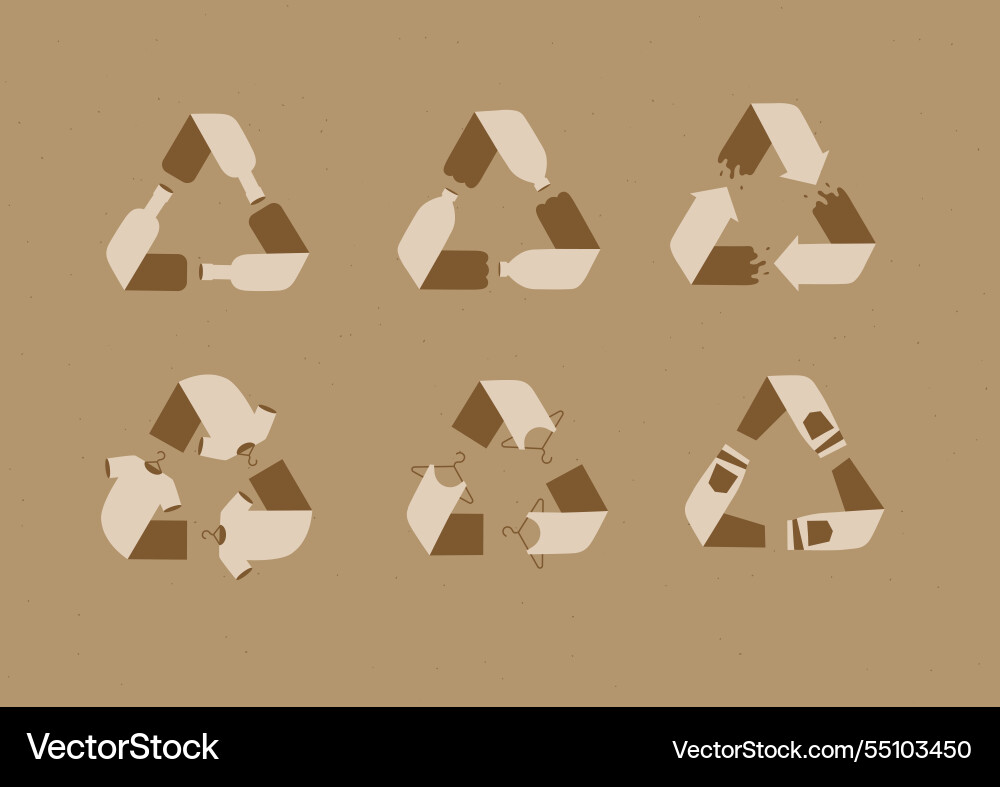 Recycling symbol types brown Royalty Free Vector Image