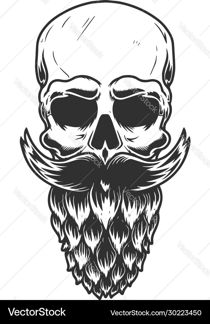 Skull with Beer Hop Beard Royalty Free Vector Image