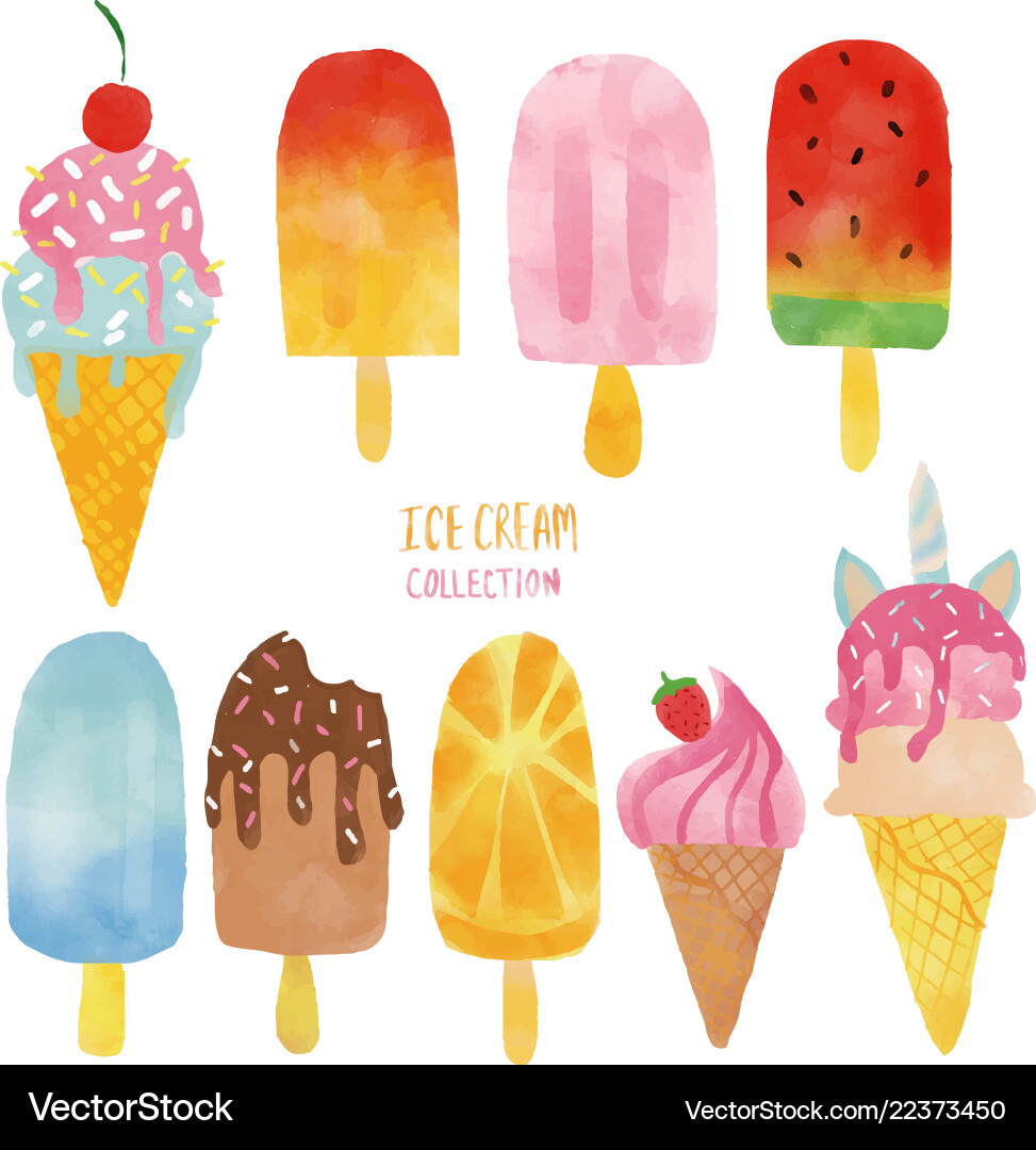 Watercolour ice cream summer set Royalty Free Vector Image