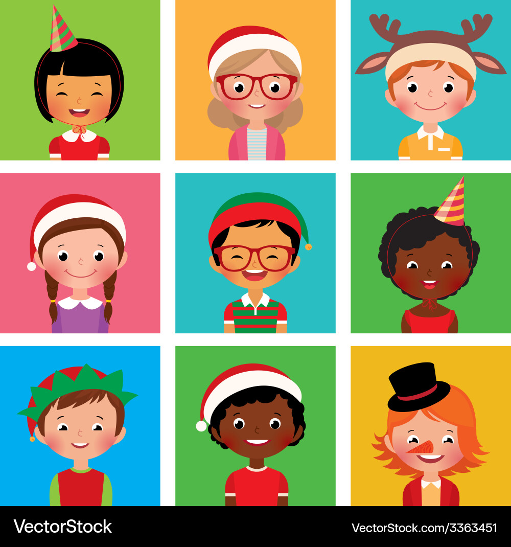 Christmas Kids with Hats Royalty Free Vector Image