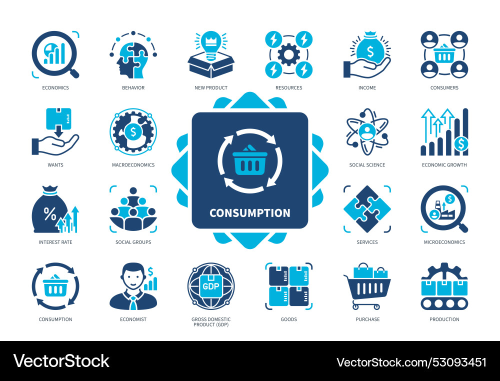 Consumption solid icon set Royalty Free Vector Image