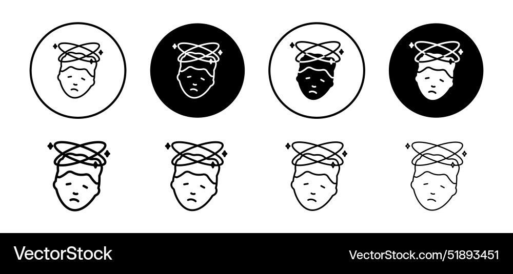 Dizziness icon set collection outline Royalty Free Vector