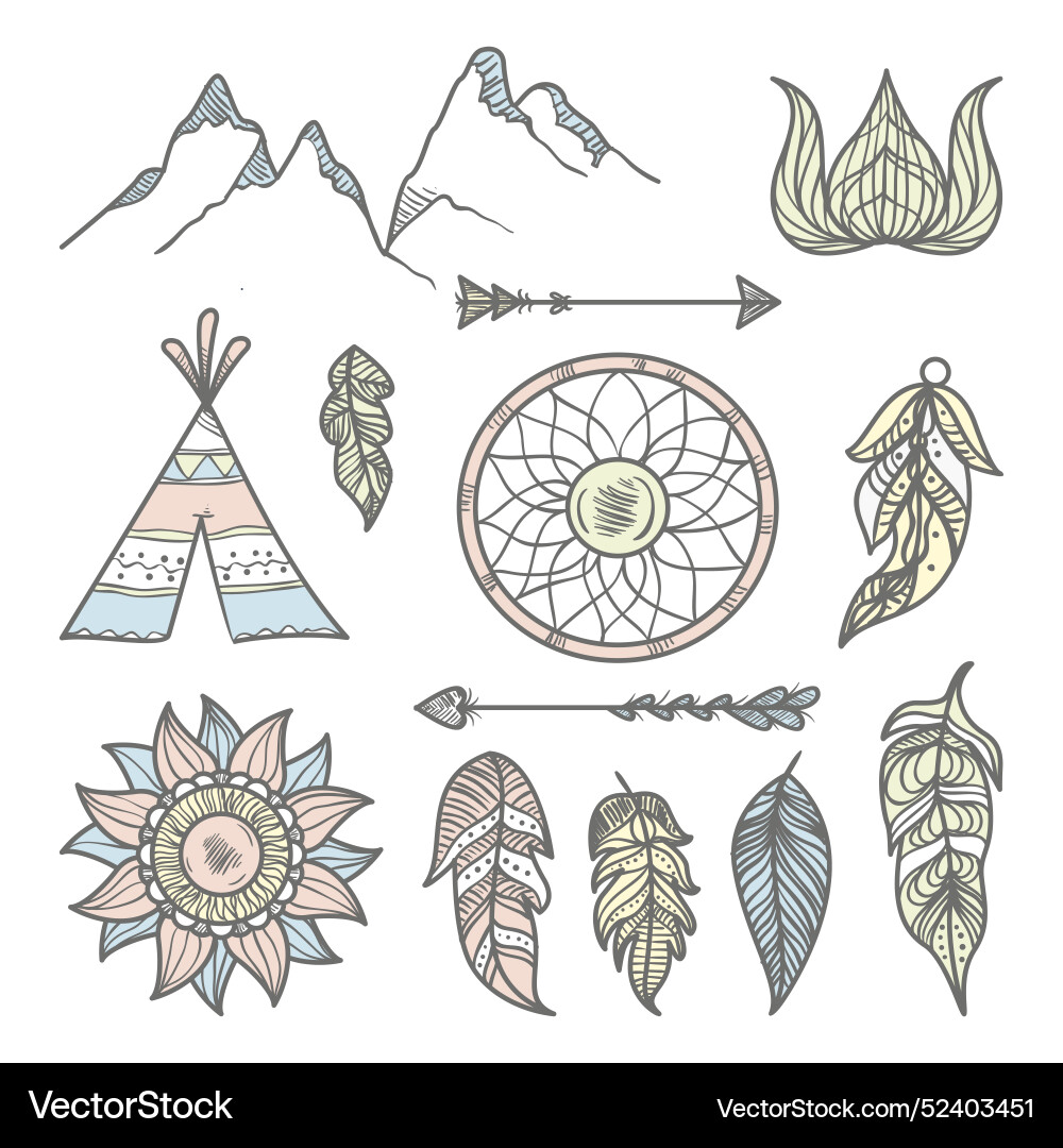 Hand drawn boho elements collection Royalty Free Vector