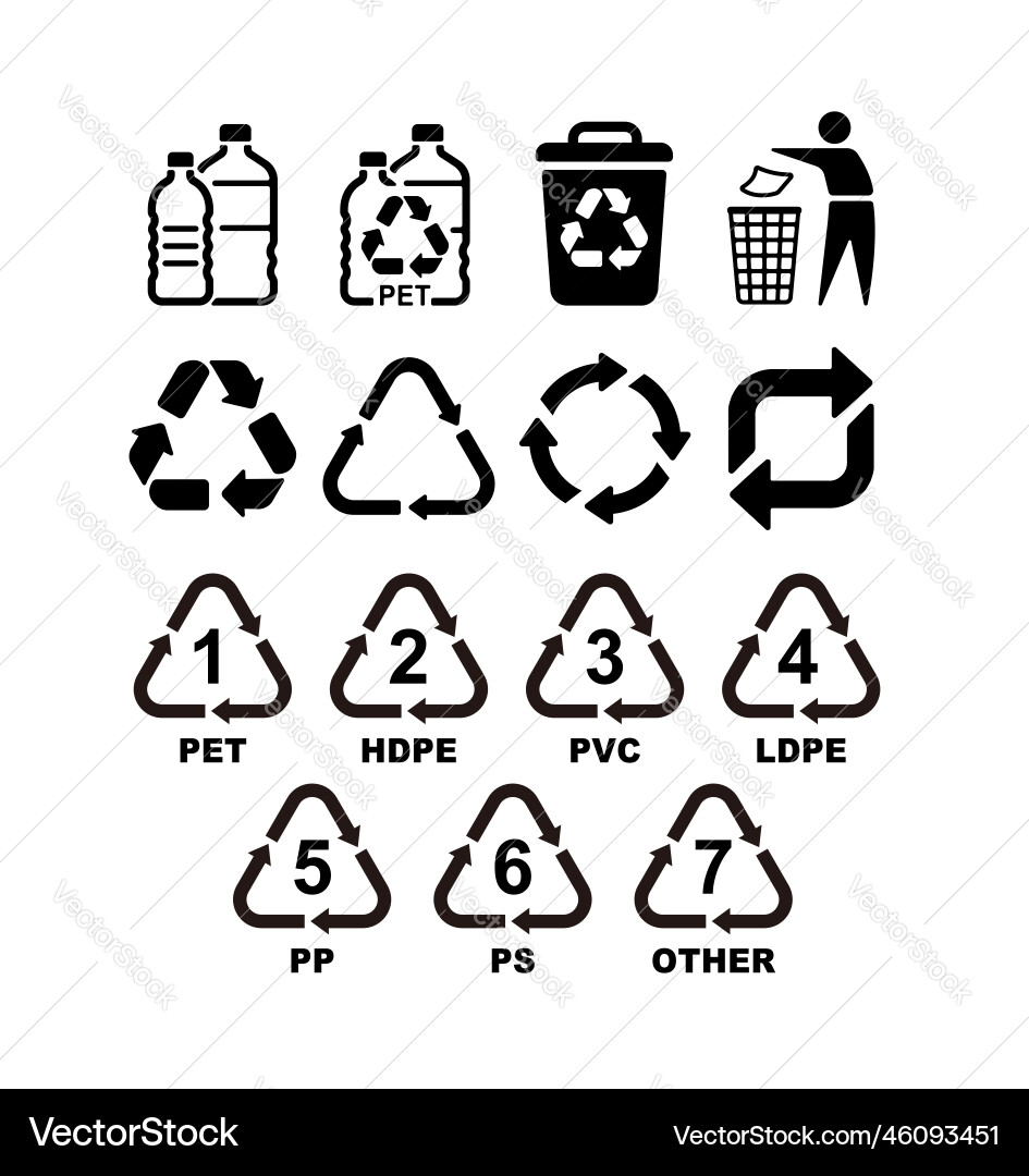 Recycling symbols for plastic icon set Royalty Free Vector