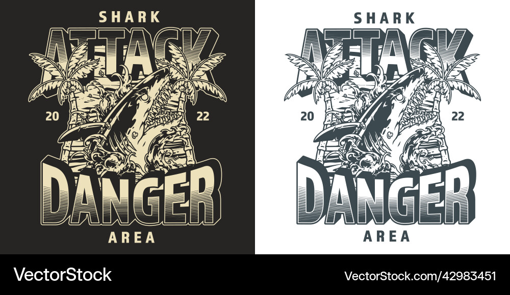 Shark danger flyer vintage monochrome Royalty Free Vector