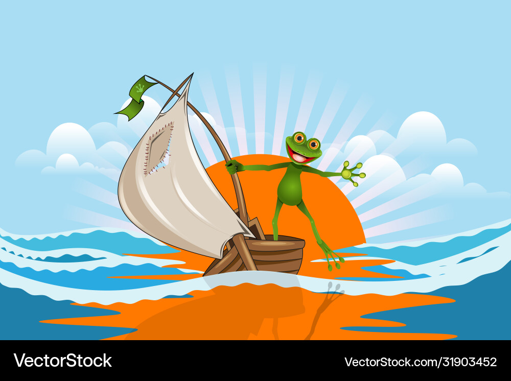 Cheerful Frog on a Boat Royalty Free Vector Image