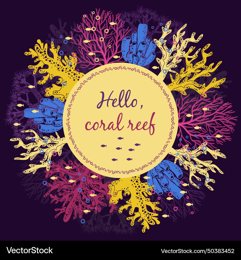Coral reef invitation card template Royalty Free Vector