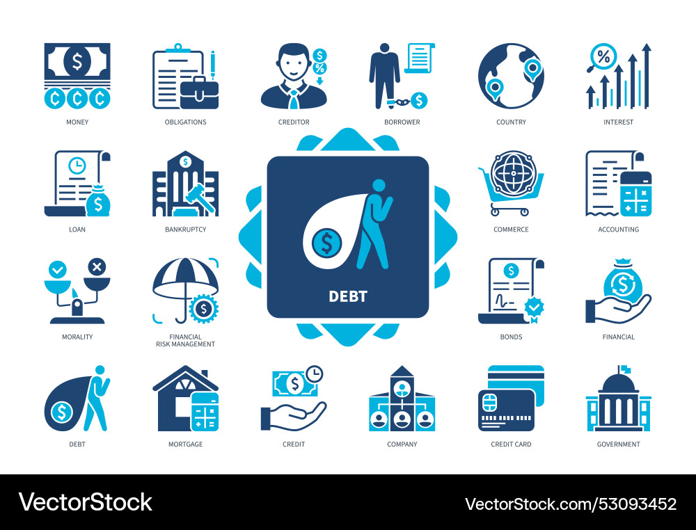 Debt solid icon set Royalty Free Vector Image - VectorStock