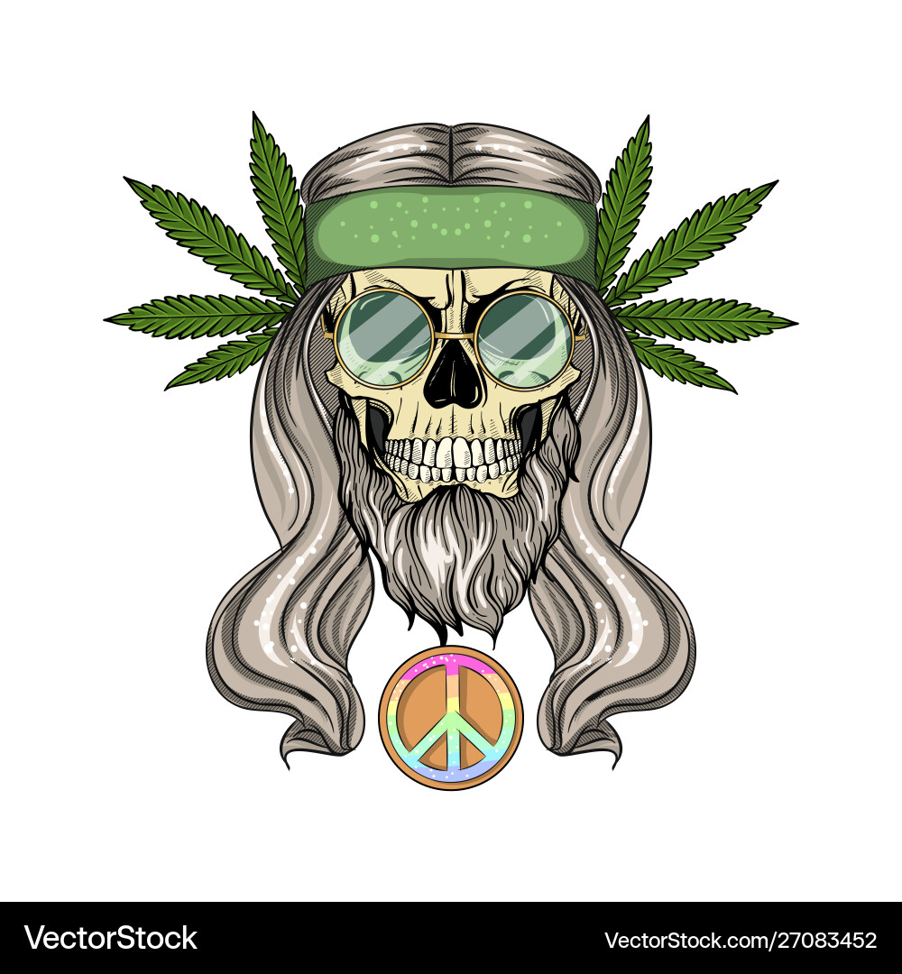 Hippie Skull with Hemp Leaf Royalty Free Vector Image