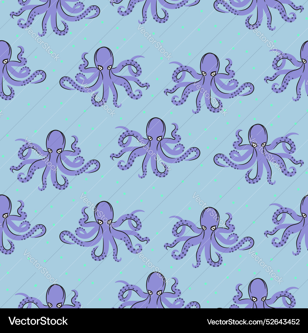 Octopus seamless pattern blue violet cartoon Vector Image