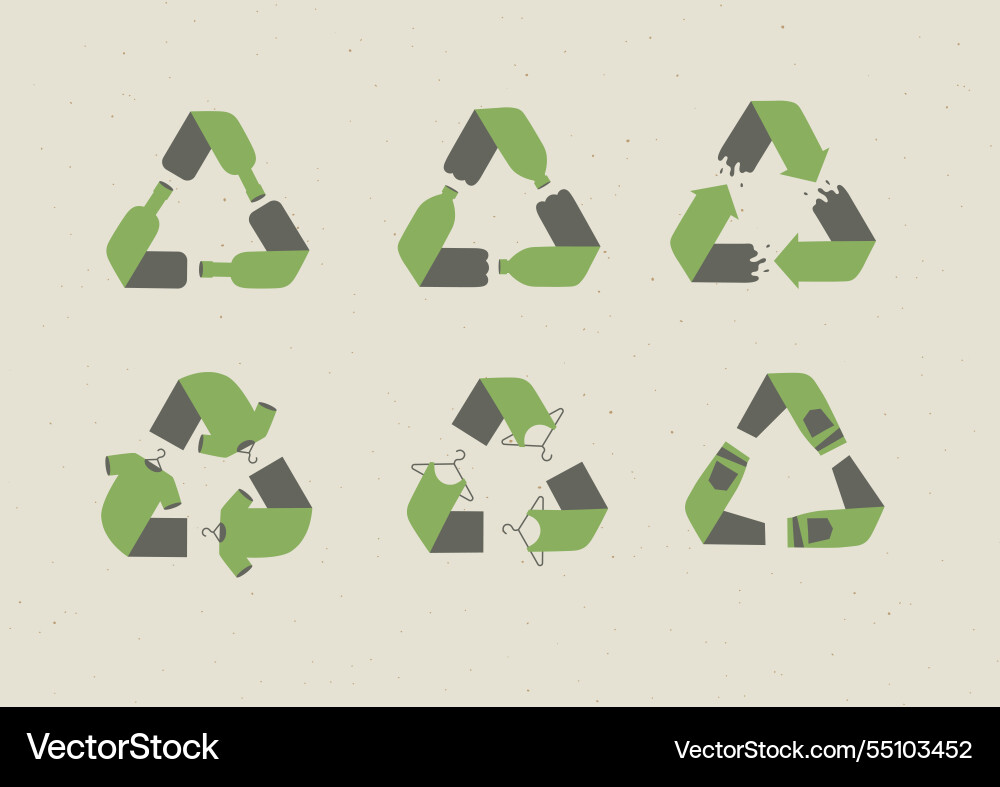 Recycling symbol types green and beige Royalty Free Vector