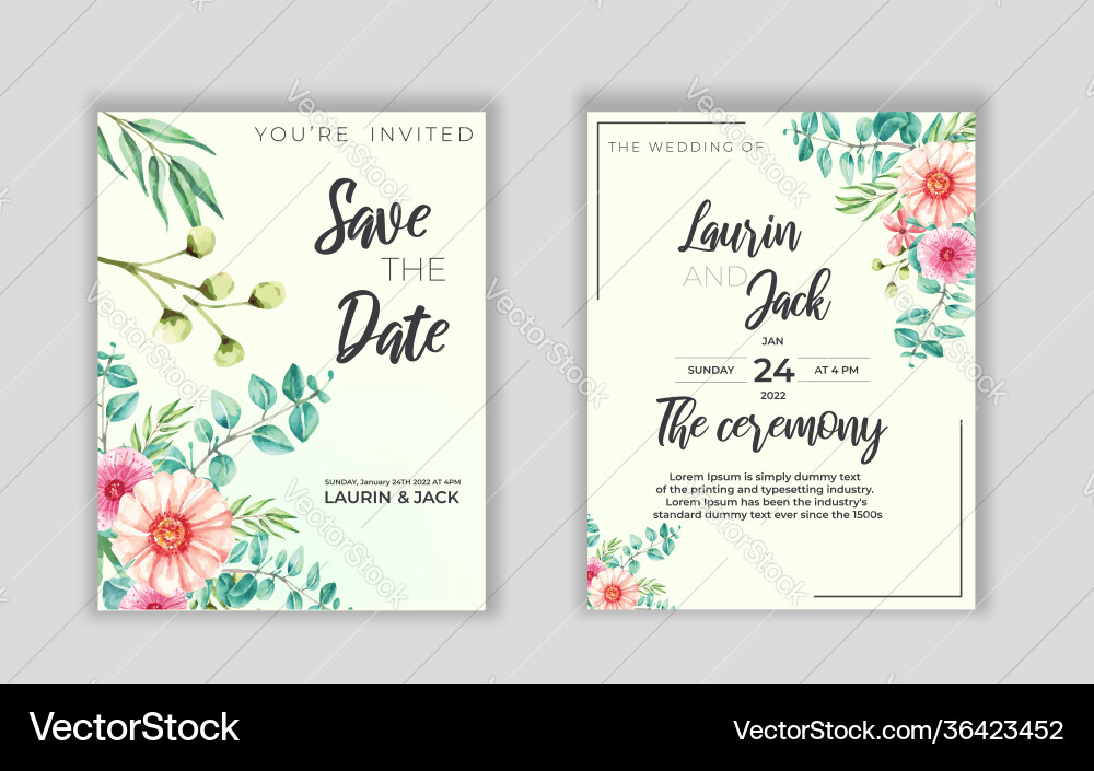 Wedding floral golden invitation card save Vector Image Wedding floral golden invitation card save Vector Image