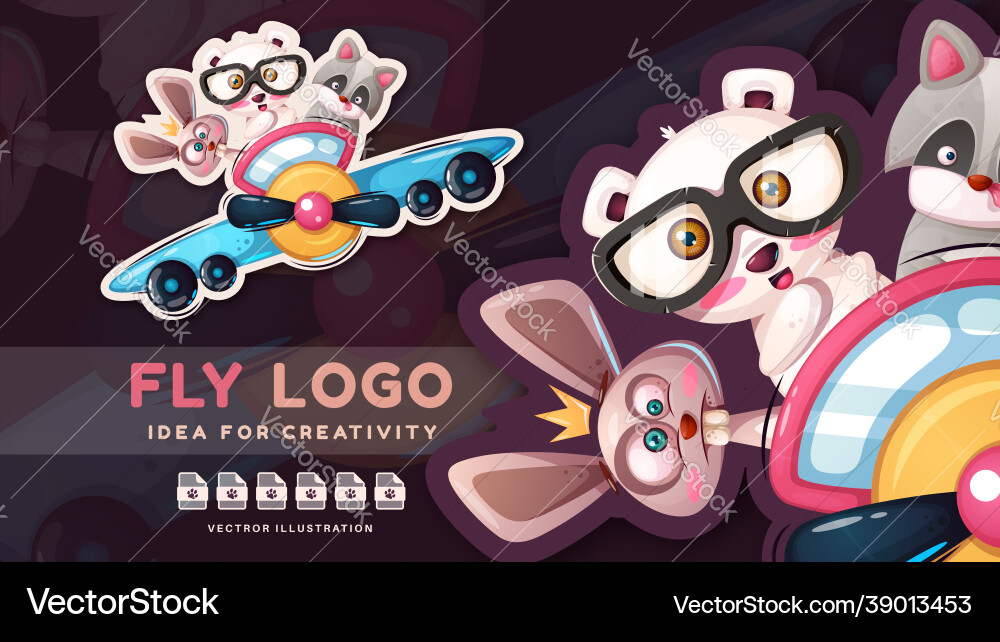 Cartoon character cute fly friends Royalty Free Vector Image