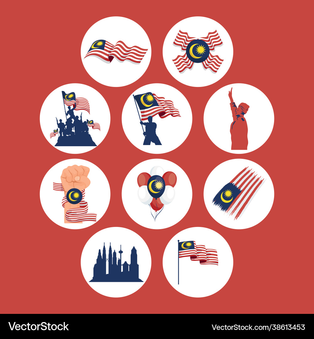 Merdeka Celebration Icons Royalty Free Vector Image