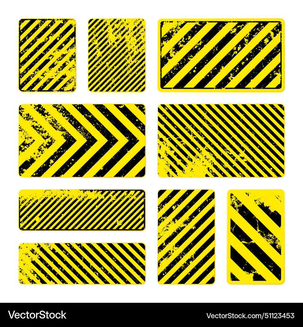 Various yellow grunge warning signs with diagonal Vector Image