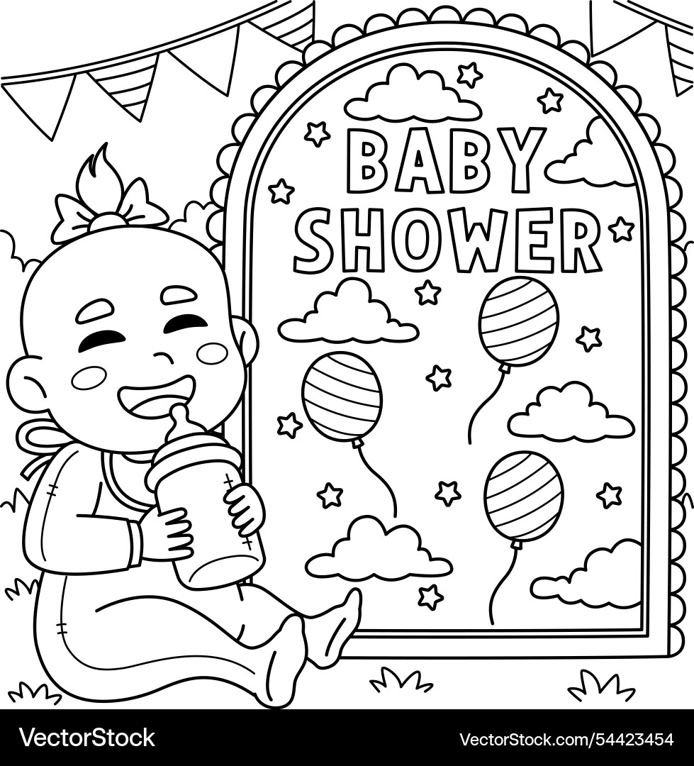 Baby shower drinking milk coloring page Royalty Free Vector