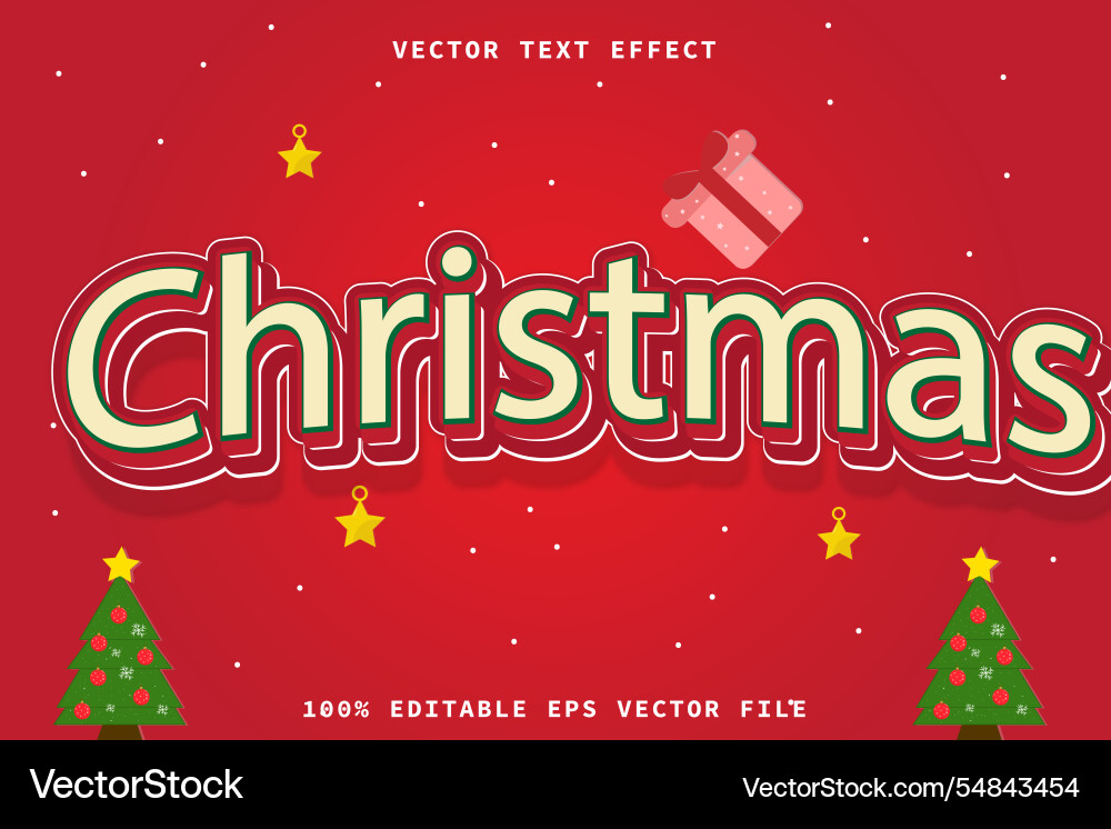 Christmas 3d text effect editable with red Vector Image