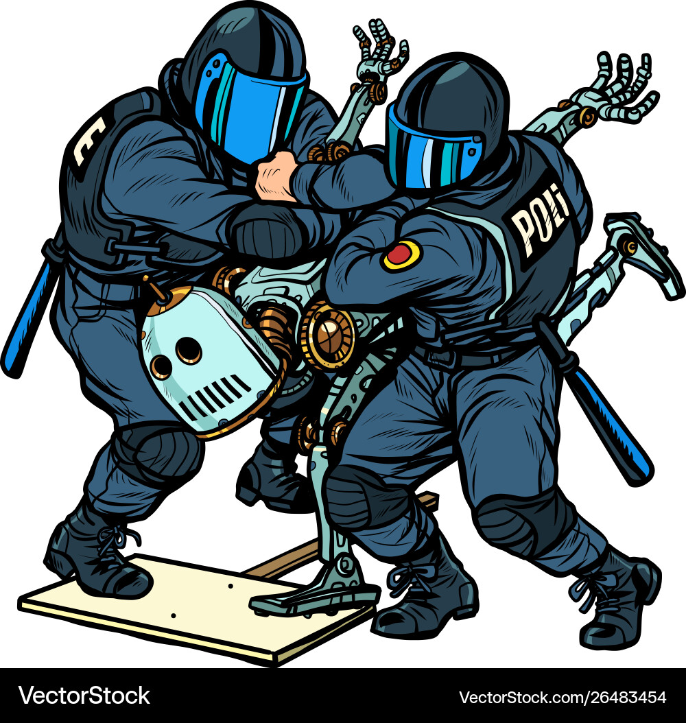Fighting future police arrest a protesting Vector Image