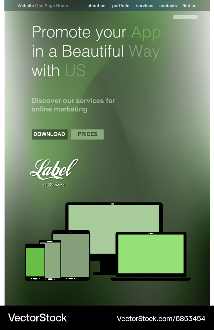 One page clear modern website template for an app Vector Image