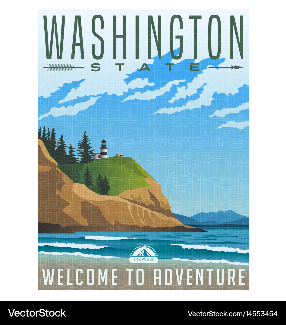 Washington travel poster Royalty Free Vector Image