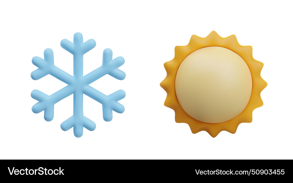 Blue snowflake and yellow sun in 3d style Vector Image