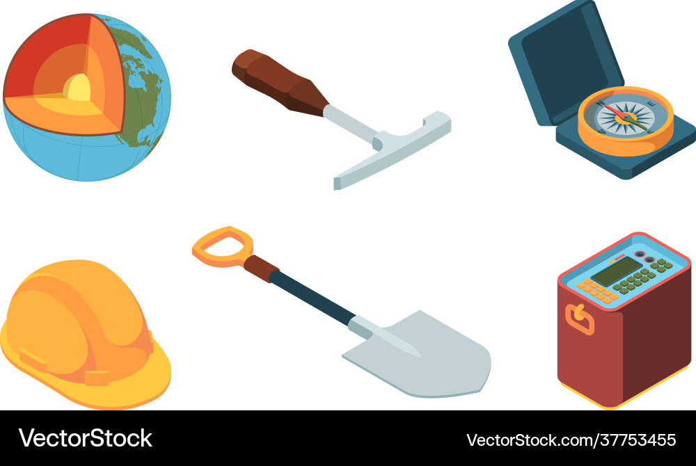 Earth exploration isometric geologist equipment Vector Image