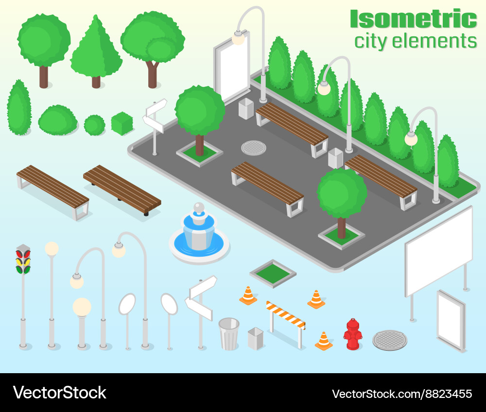 Isometric city elements set Royalty Free Vector Image