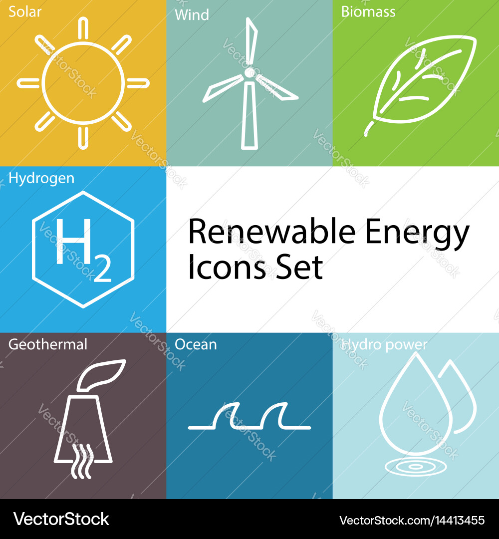 Renewable energy icons set Royalty Free Vector Image