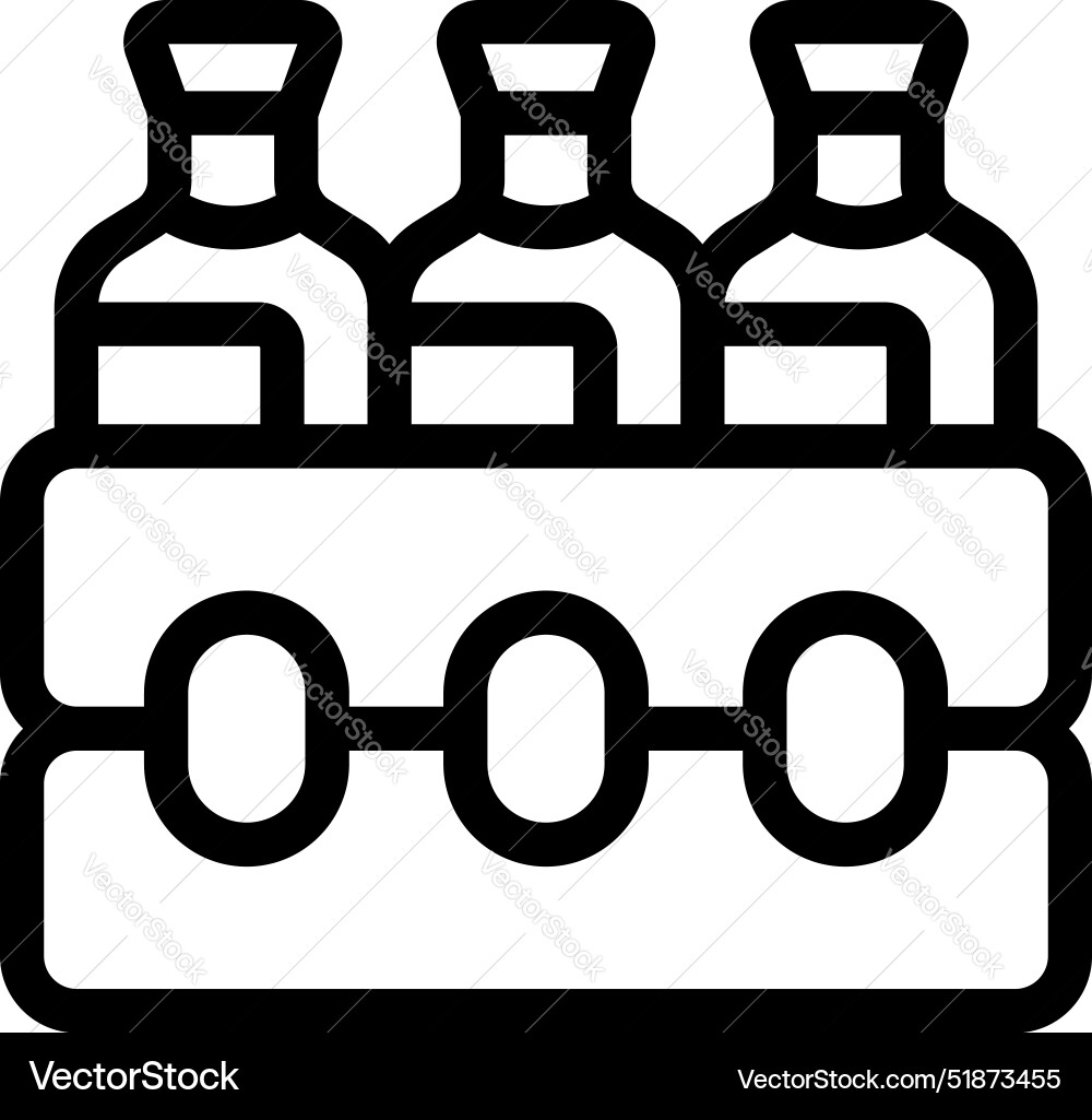 Three glass bottles standing in a cardboard box Vector Image